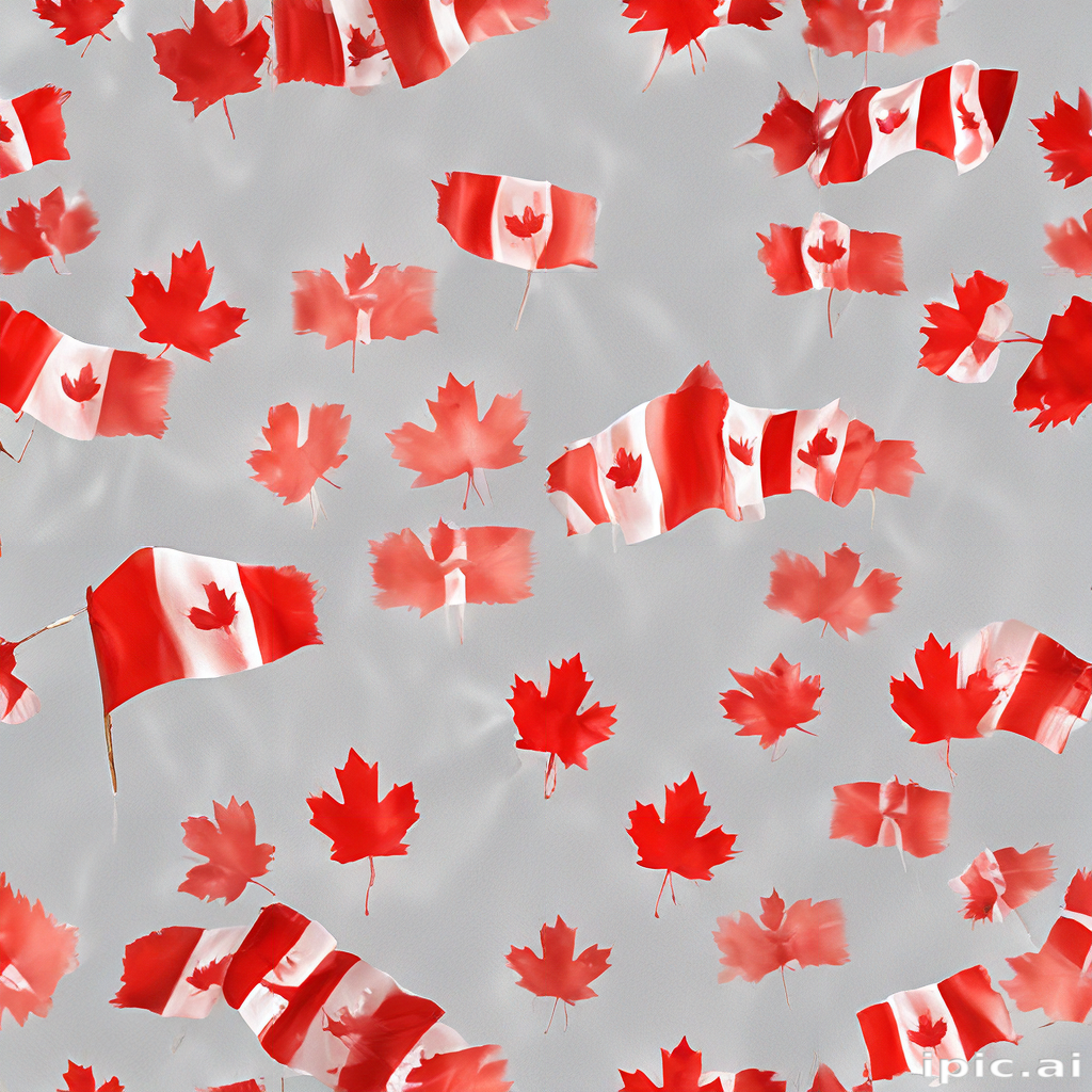 Vibrant Canadian Flags and Maple Leaves Dancing in the Wind