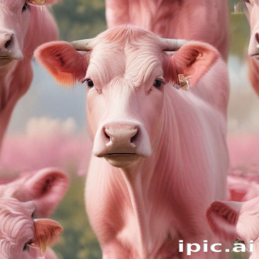 Curious Pink Cow Standing Out in a Beautiful Pastoral Landscape