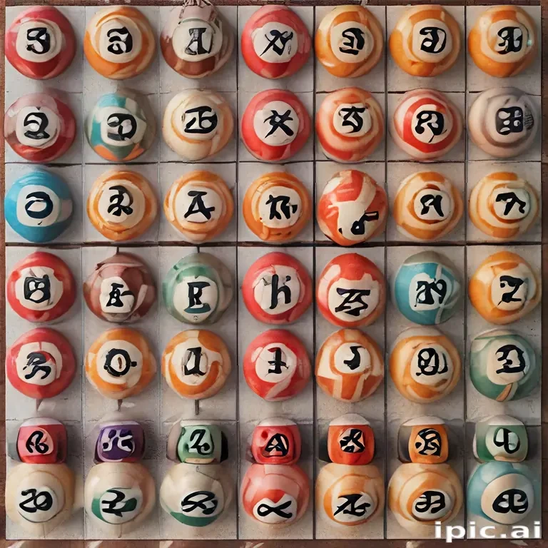 A Colorful Array of Decorative Marbles Featuring Intricate Symbol Designs.