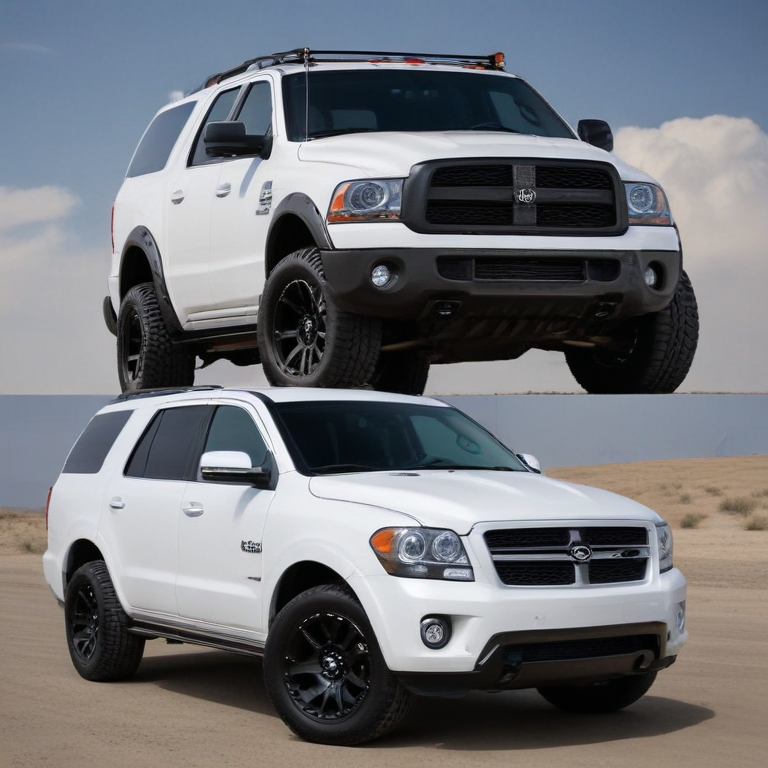 White dodge ram black Ford explorer over rainbow