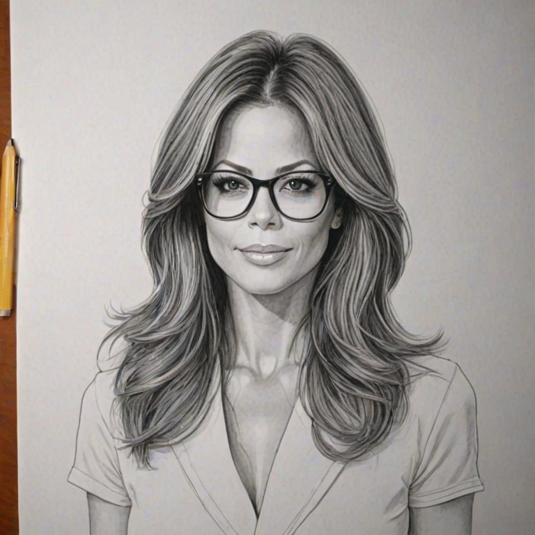 A Stunning Black and White Illustration of a Woman with Glasses.