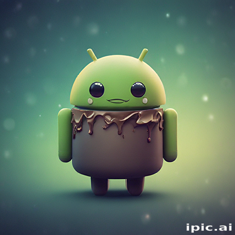 A Cute Android Character Covered in Chocolate with a Playful Expression.