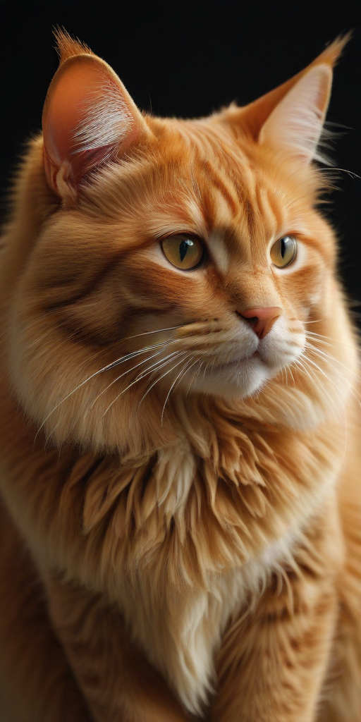 A Majestic Ginger Cat with Fluffy Fur Posing Elegantly Against Dark ...