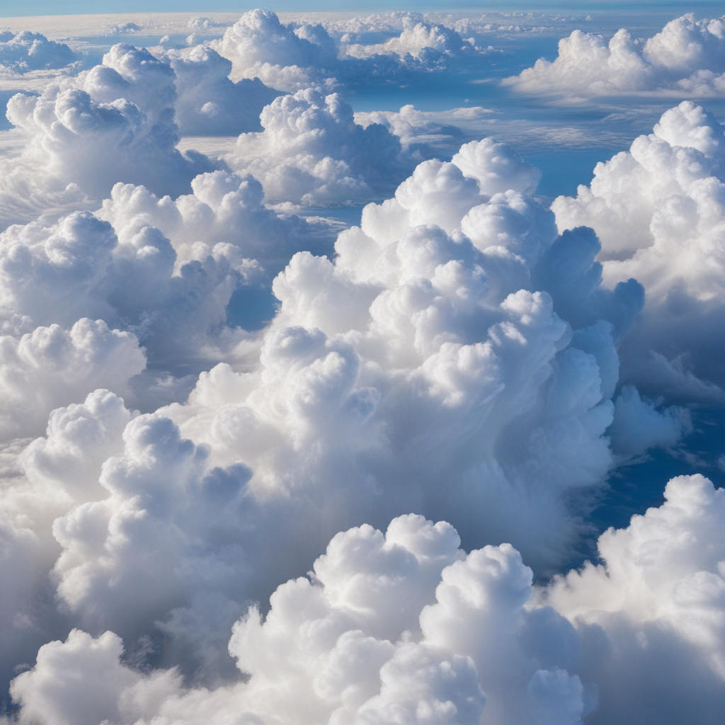 above cloud shot, smooth clouds, blue sky