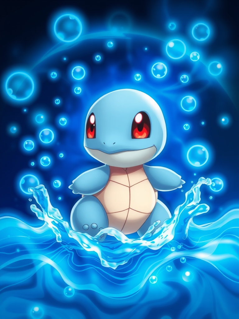 Squirtle Joyfully Splashing in a Vibrant Blue Water Wonderland