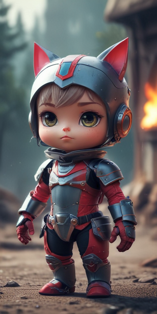 Adventurous Doll in Futuristic Armor with Cat Ears Ready for Battle