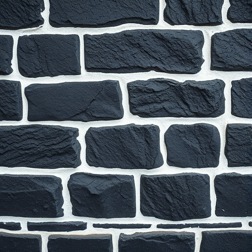 High-resolution image of a textured black stone wall with white mortar ...