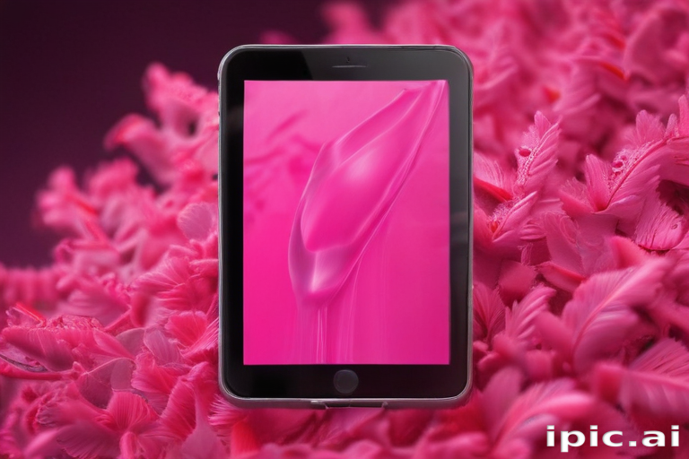 Vibrant Pink Tablet Surrounded by Lush, Textured Pink Floral Background
