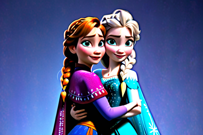 Anna and Elsa frozen in saree together hugs look Disney 3D hugs