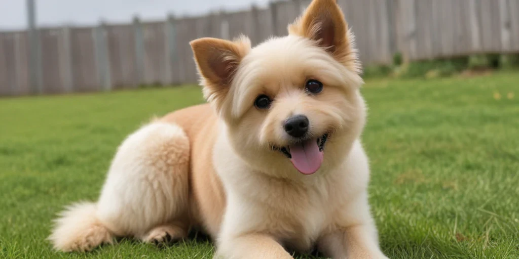 A Happy Dog Relaxing on the Green Grass in the Park.