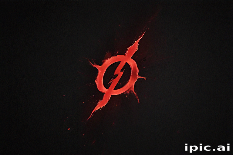 Striking Red Symbol with Lightning Bolt on a Dark Background