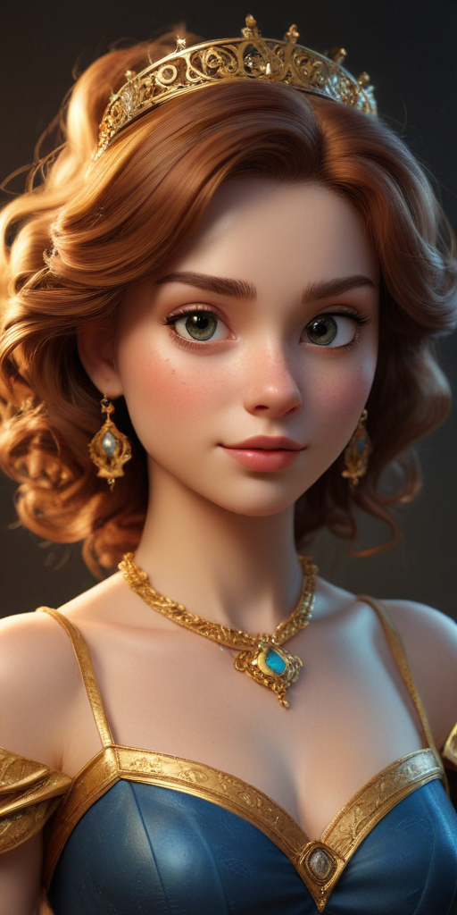 A Radiant Young Princess Adorned with a Golden Crown and Jewelry.