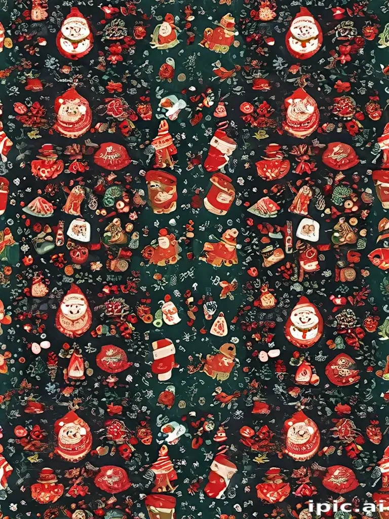 Colorful Christmas-Themed Pattern Featuring Santa, Snowmen, and Holiday ...