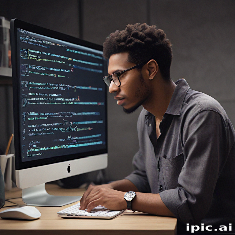 Focused Programmer Analyzing Complex Code On A Modern Computer Screen
