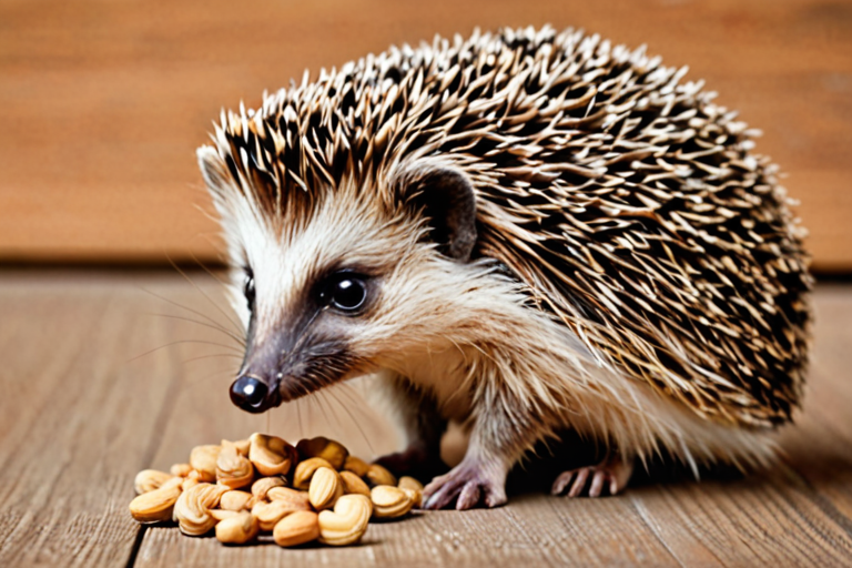 hedgehog eating peanuts at home, show background blur, HD color