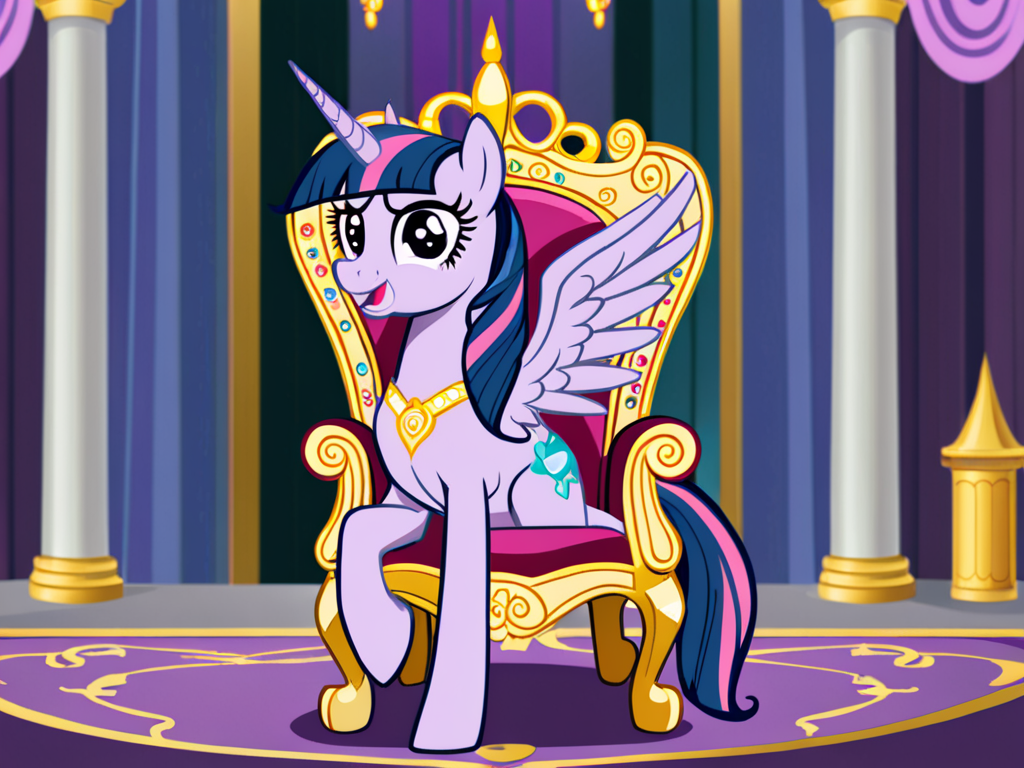 mlp pony alicorn twilight sparkel princess siting on the throne