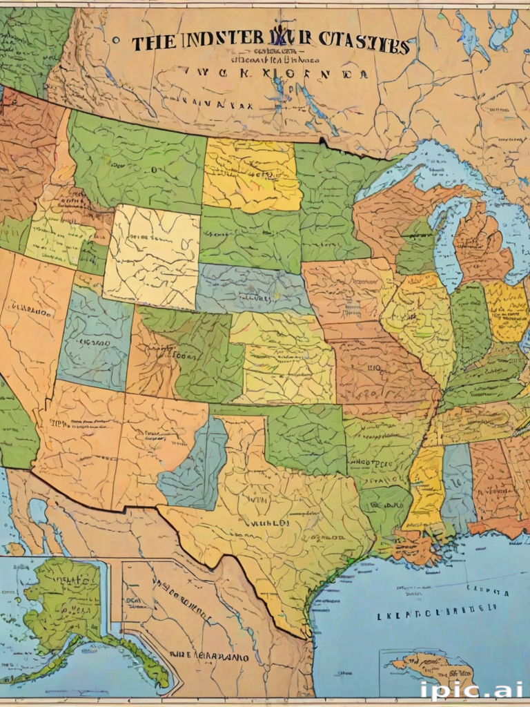 Historical Map of the United States Highlighting State Borders and Regions