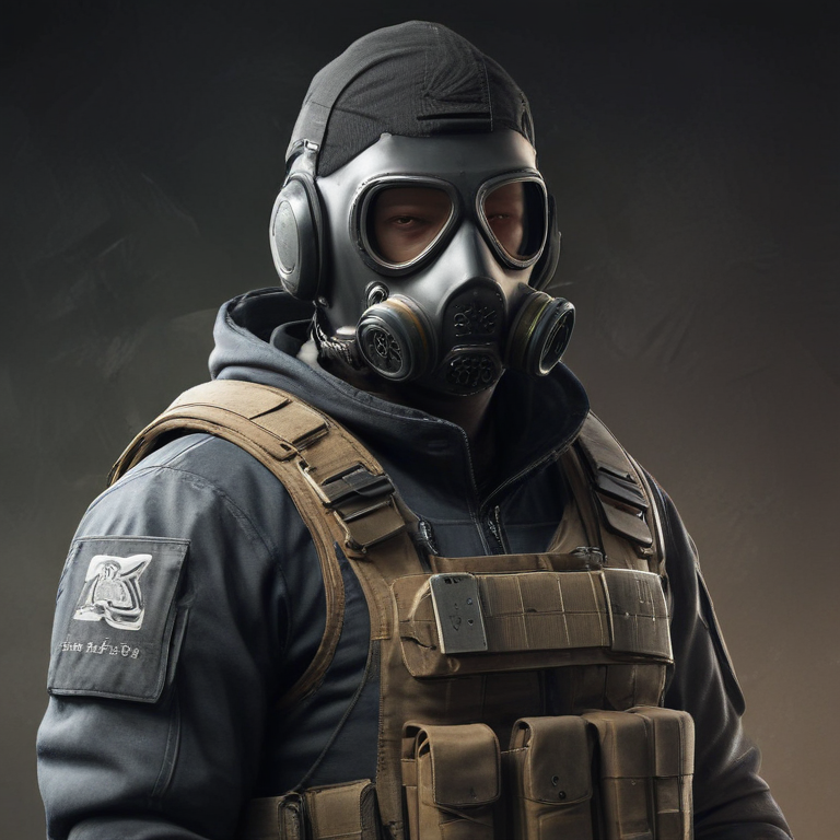 A rainbow six seige operator with a gas mask holding a grenade.