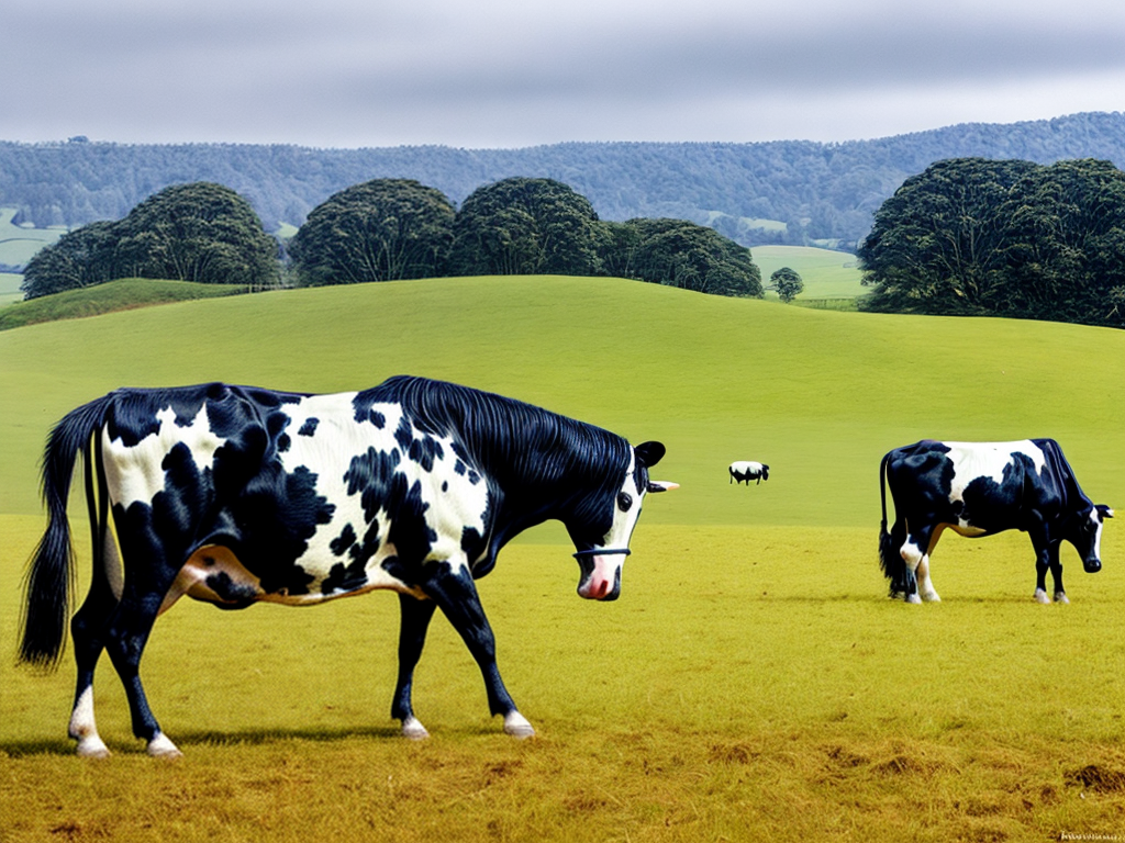 photo, Holstein Frisian cow grazing, herd, New Zealand slope fields ...