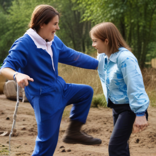A female leader helping someone up