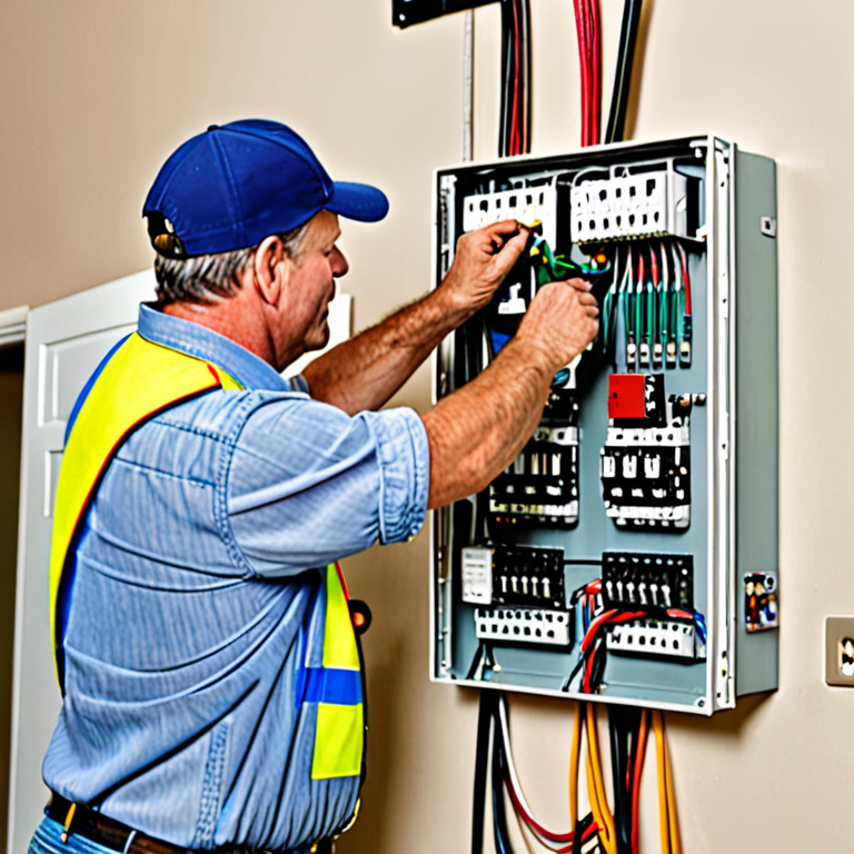 Plumber handyman working on electrical home panel