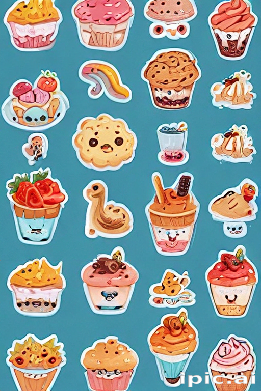 Colorful Collection of Cute Dessert Stickers Featuring Cupcakes and Treats