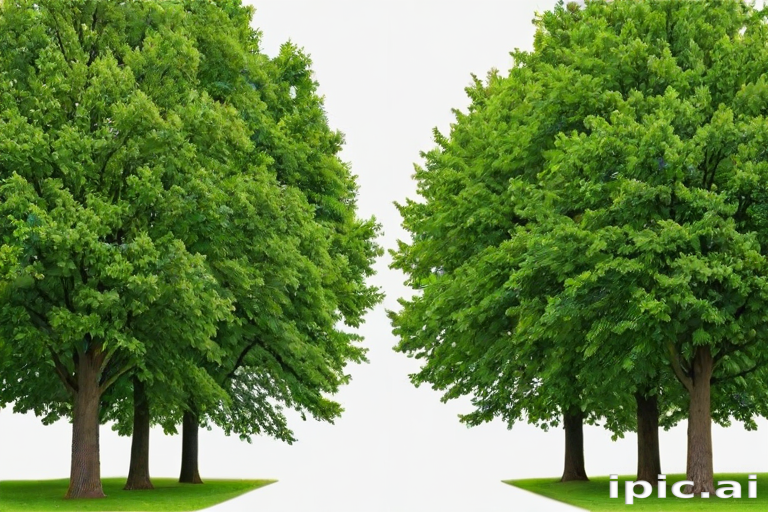 Two Lush Green Trees Standing Tall Against a Bright White Background