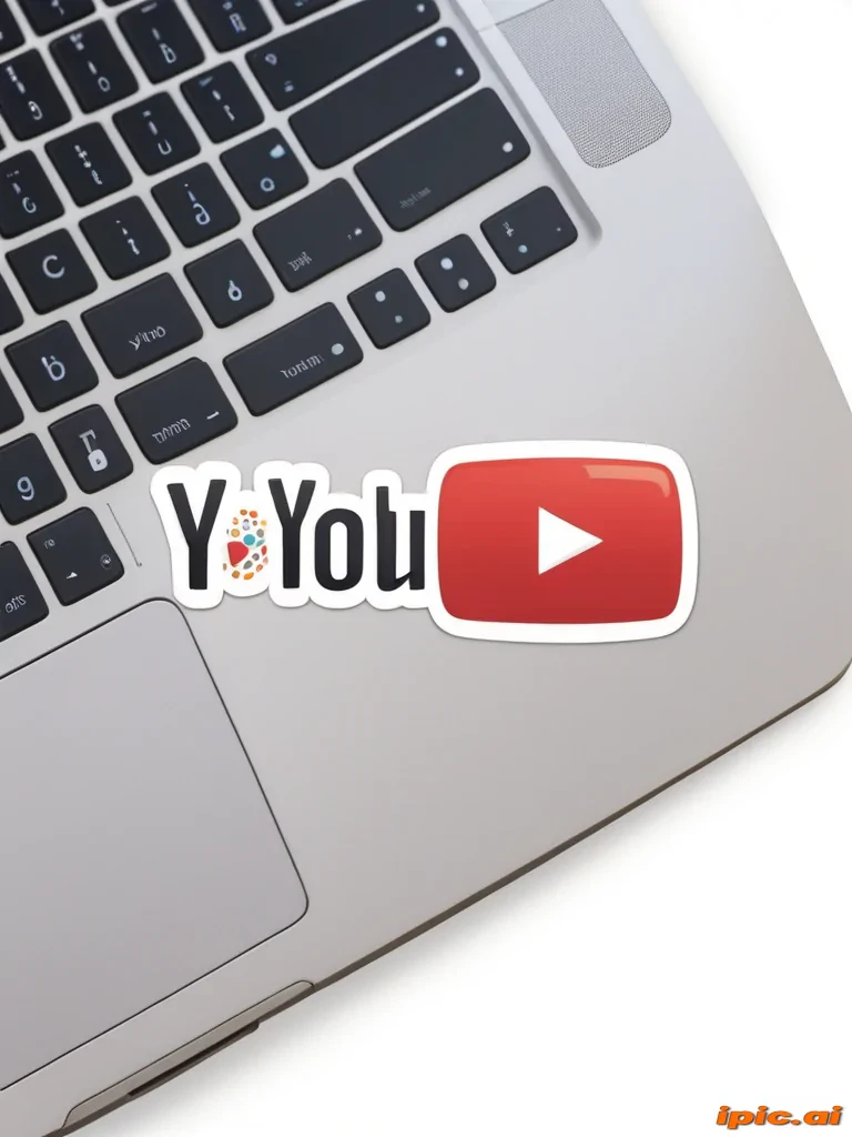 Close-Up of a Laptop Keyboard Featuring YouTube Logo and Sticker Design