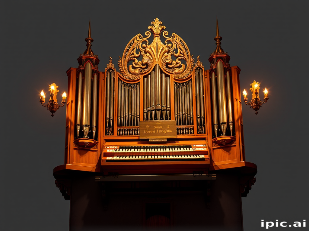 Exquisite Antique Organ with Ornate Design and Elegant Candle Lighting