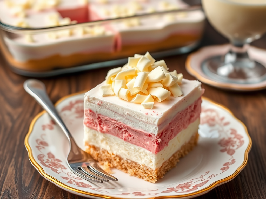 Delicious Layered Dessert with Creamy Strawberry and Vanilla Toppings ...