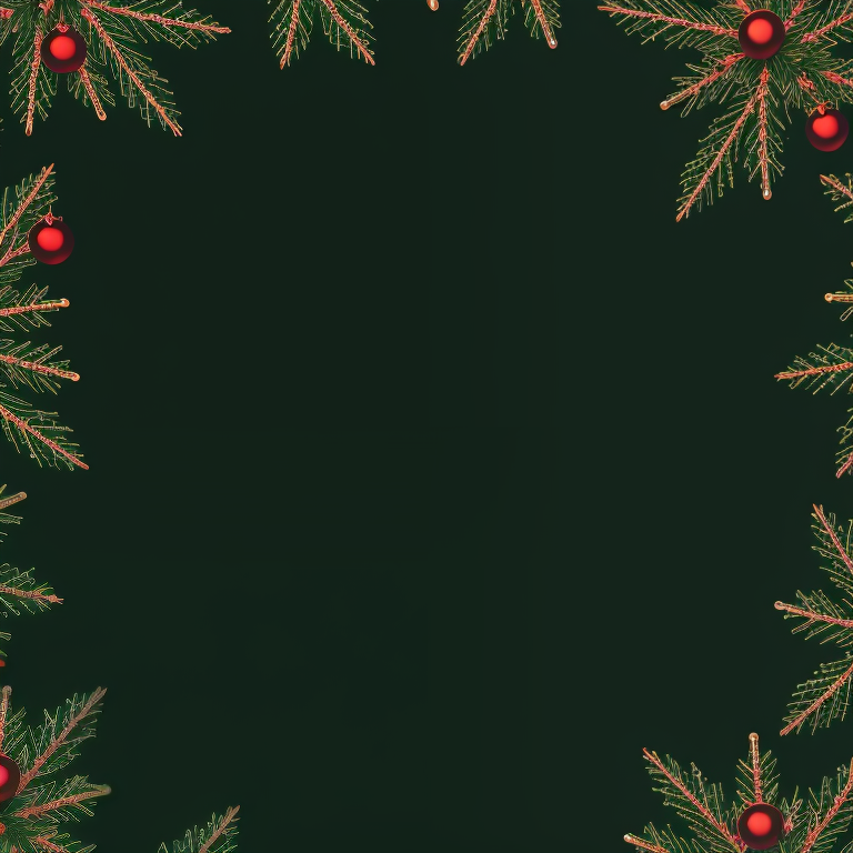 Festive Green Background Framed by Christmas Ornaments and Pine Branches