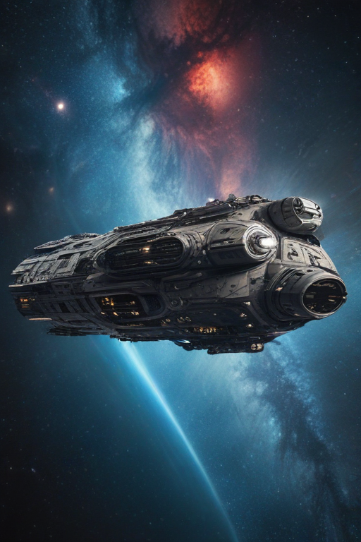 sci fi ship traveling through deep space
