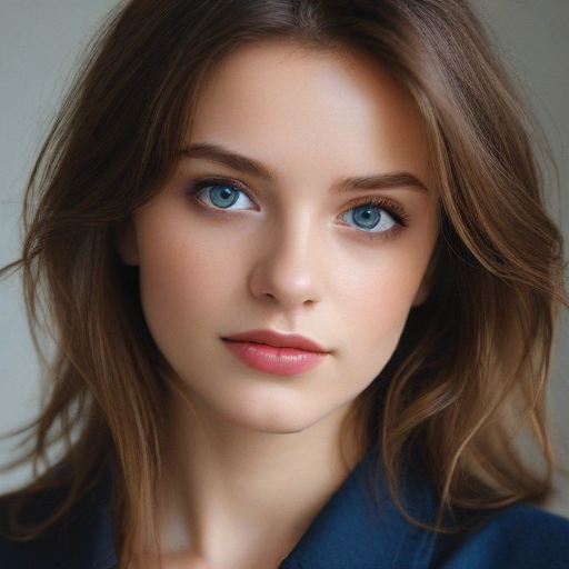 french woman with light brunette hair and dark-blue eyes