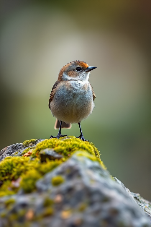 Charming Small Bird Perched Gracefully on a Mossy Rock in Nature