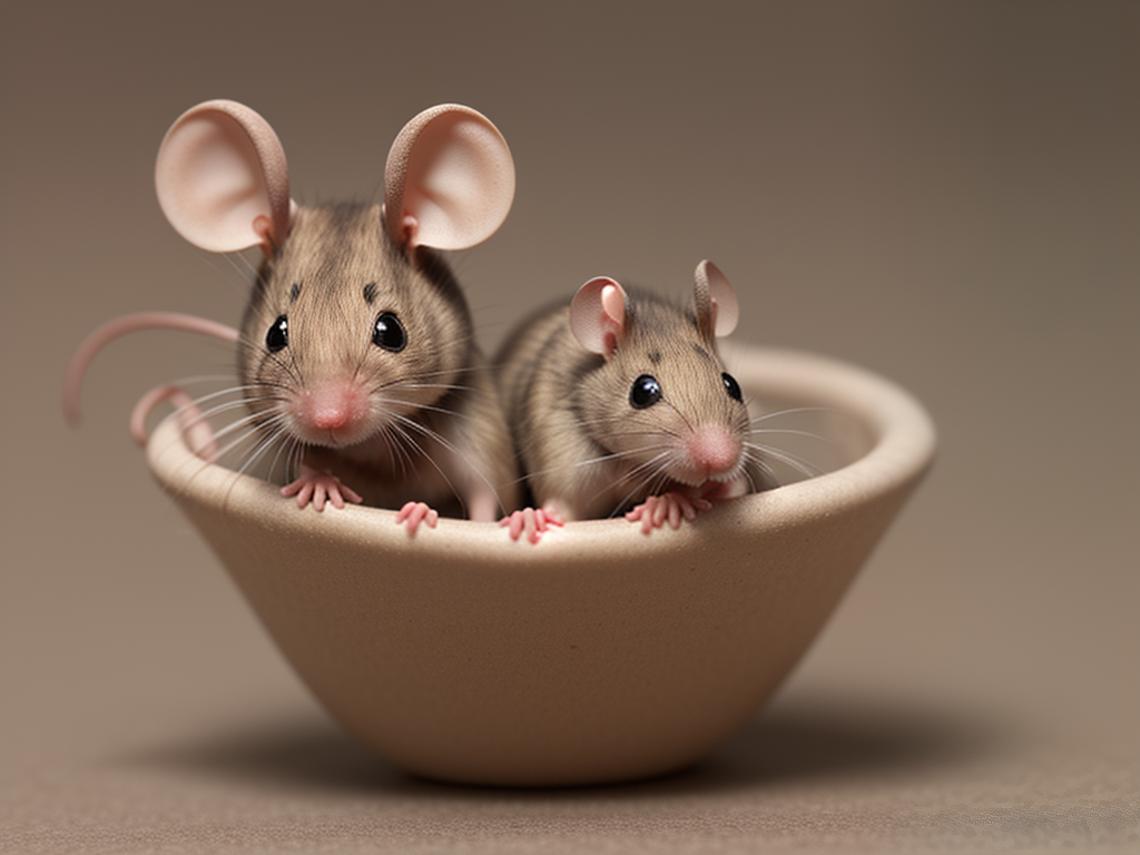 Two Adorable Mice Playfully Peeking Out from a Small Bowl Together