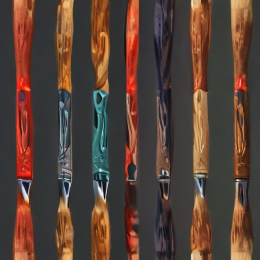 Colorful Collection of Artisan Pens Displayed Elegantly on a Reflective ...