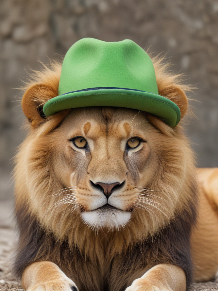 lion with a green hat