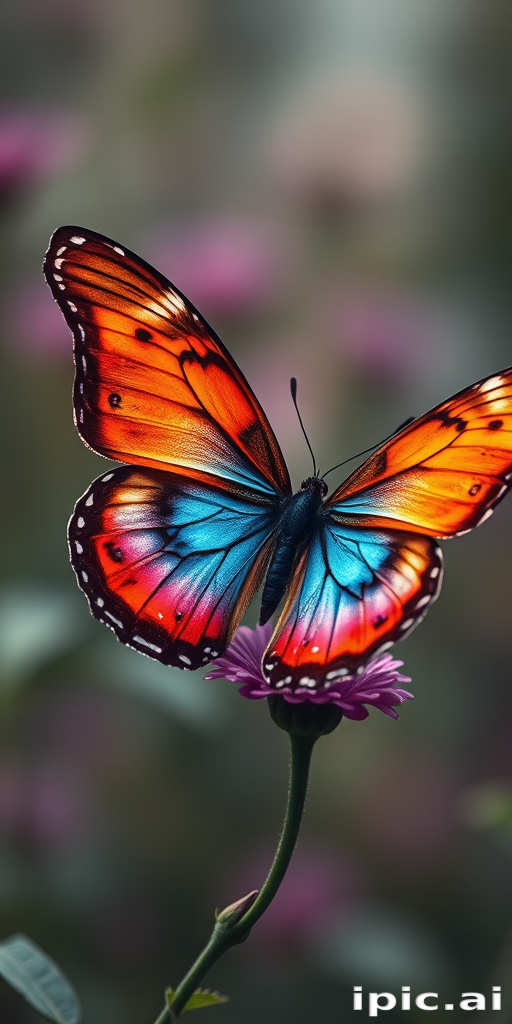 A Vibrant Butterfly Spreading Its Colorful Wings on a Blooming Flower.