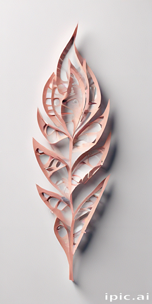 Intricate Paper Art: Delicate Leaf Design with Shadows and Depth