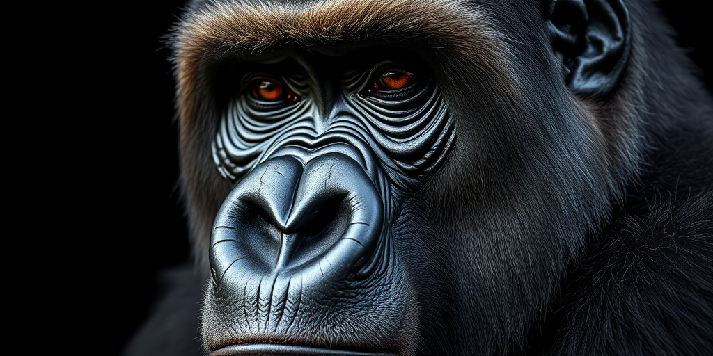 Close-Up Portrait of a Majestic Gorilla with Striking Features and Depth