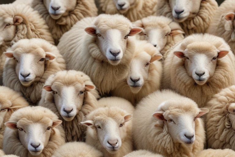 A Large Group of Fluffy Sheep Gathering Together in a Pastoral Setting.