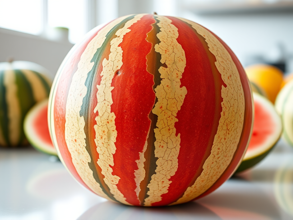 Create a high-resolution illustration of a watermelon, emphasizing its ...