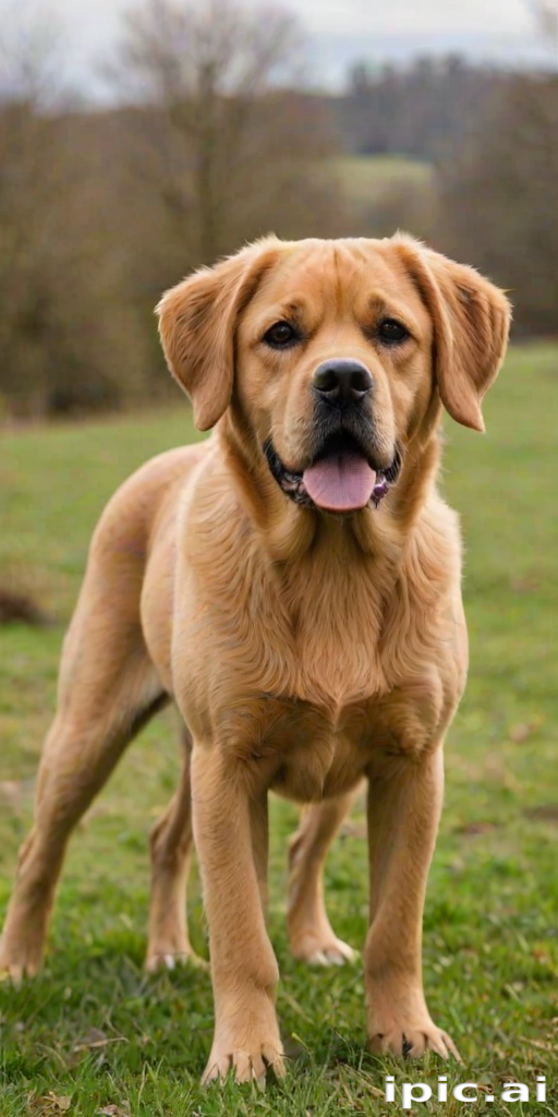 A Happy Golden Dog Standing Proudly in a Beautiful Green Field.