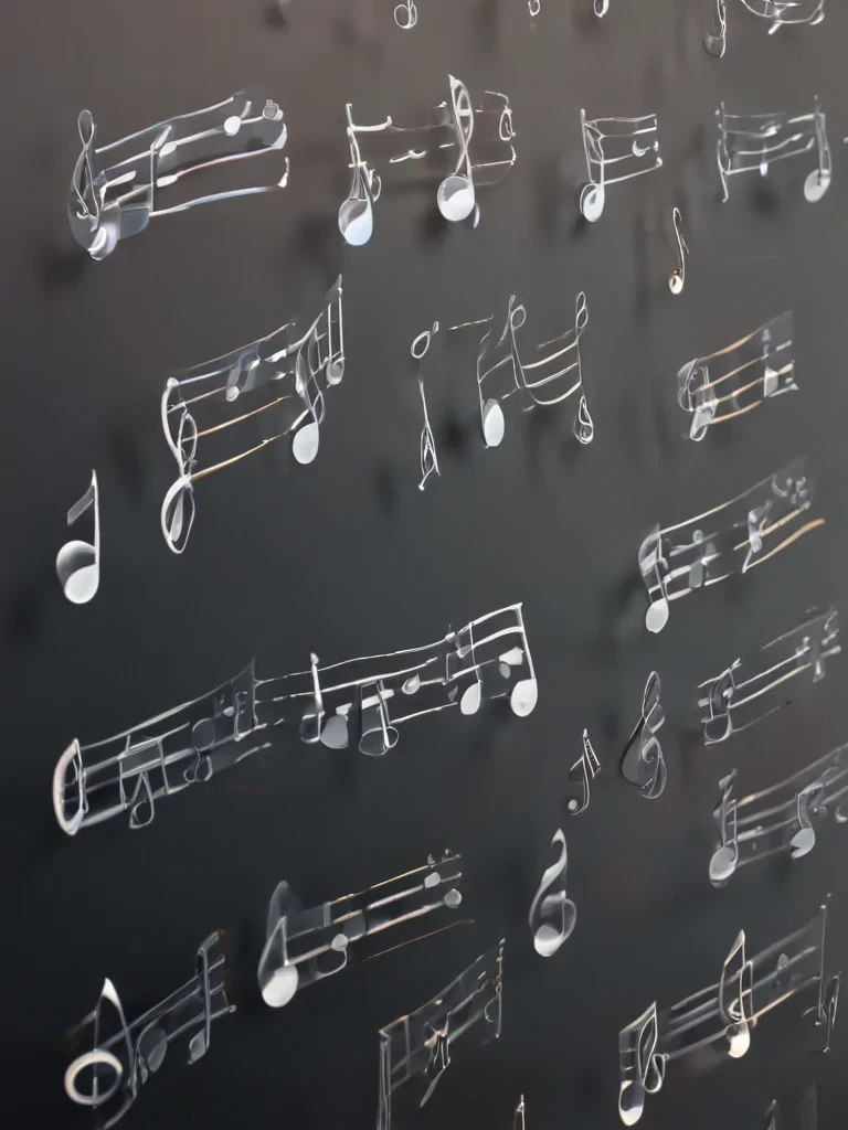 Elegant Display of Transparent Musical Notes Floating Against a Dark ...