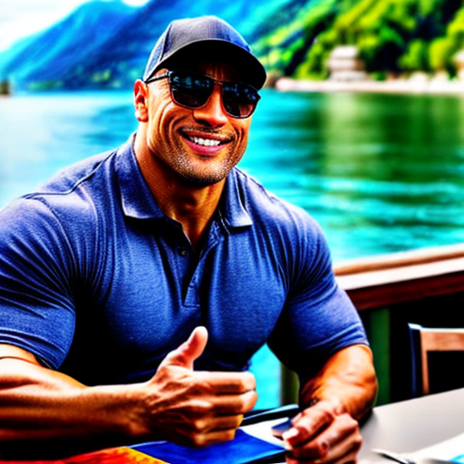 Dwayne Johnson having lunch at a lakeside restaurant at lake como and ...