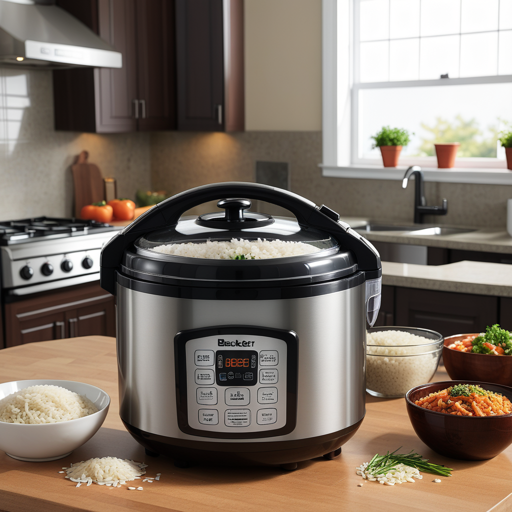 Modern Kitchen Scene Featuring a Rice Cooker Preparing Delicious Meals