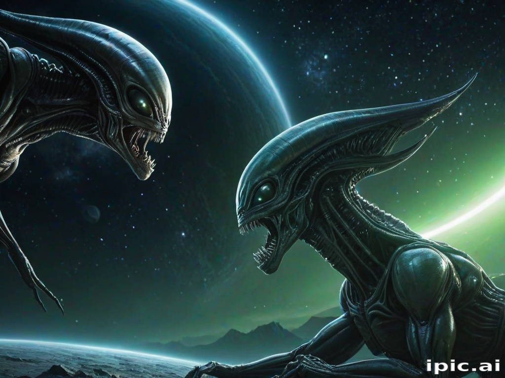 Two Mysterious Alien Creatures Engaged in a Cosmic Encounter in Space