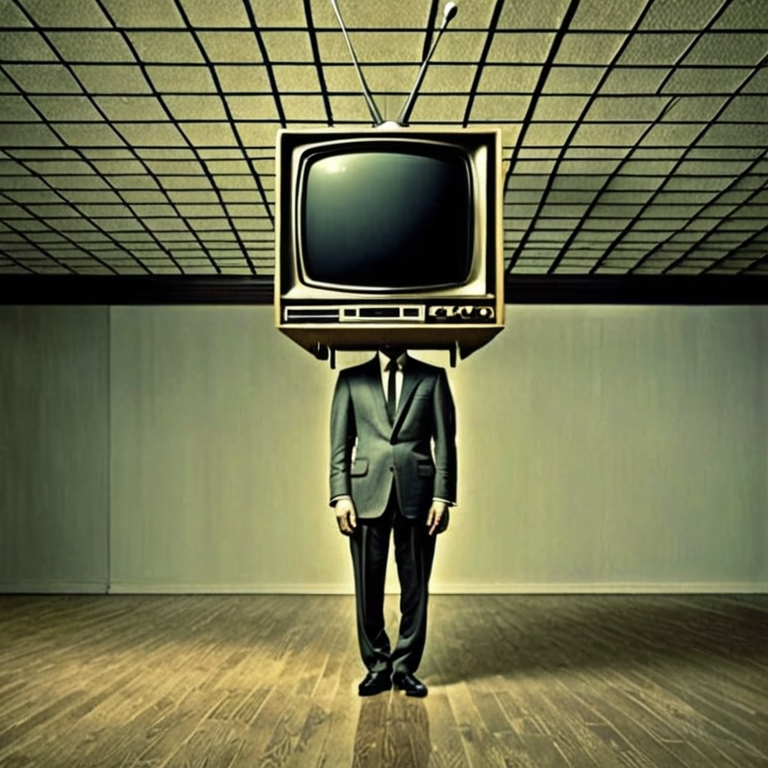 static tv head surreal art
