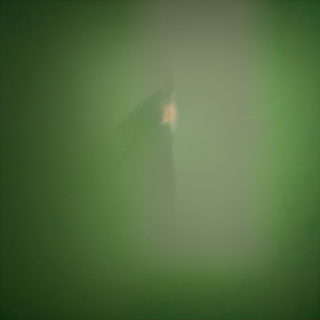 A Mysterious Green-Hued Scene with Subtle Light and Shadows Playing.