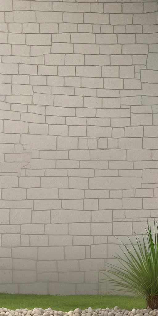A Simple Textured Wall Surrounded by Grass and Decorative Pebbles
